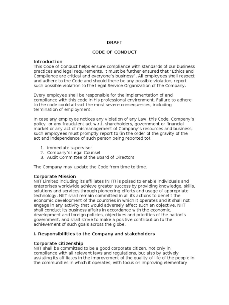 Code of Conduct | PDF | Board Of Directors | Regulatory Compliance