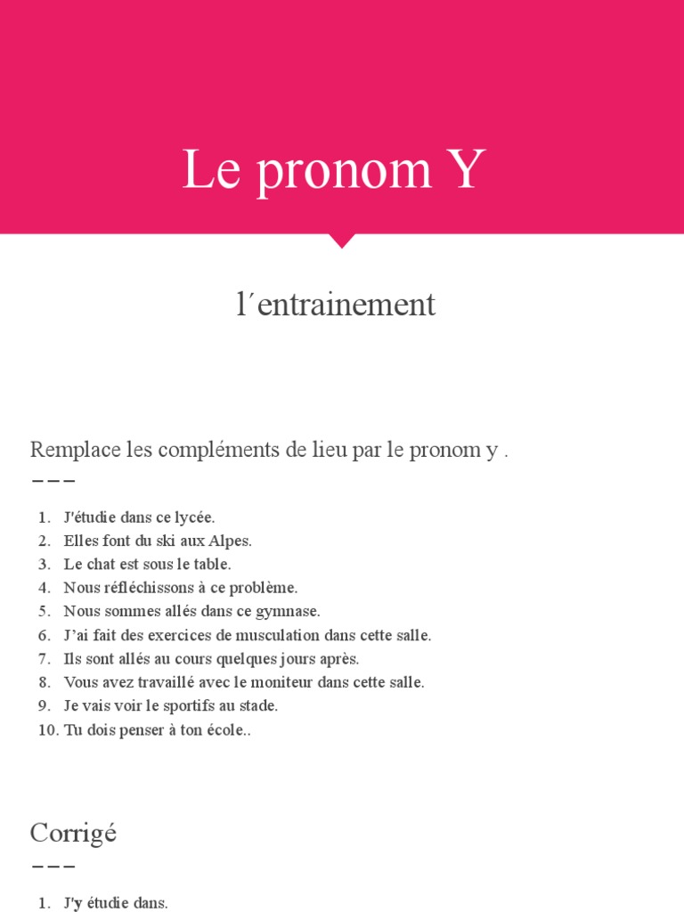 Exercices sur le pronom Y | PDF | Arts du langage et discipline