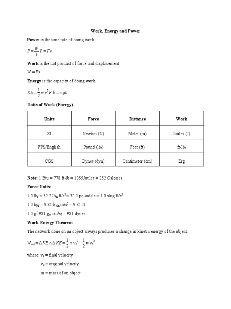 Work, Energy and Power | Download Free PDF | Horsepower | Friction