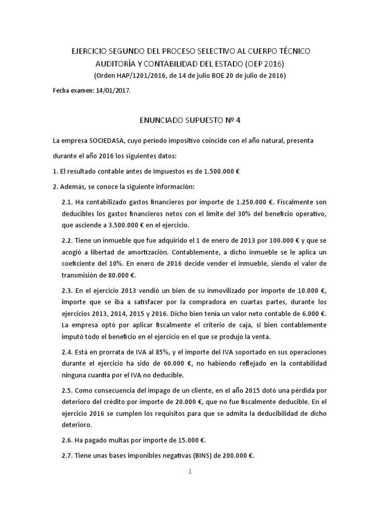 TAC OEP2016 SOLUCION Ej2 Supuesto4 TH12-abril2017 | PDF | Amortización (Negocio) | Contabilidad