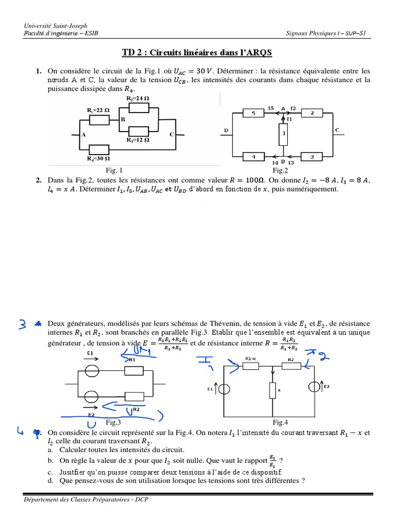 TD2 Circuits PDF | PDF | Tension électrique | Réseau électrique