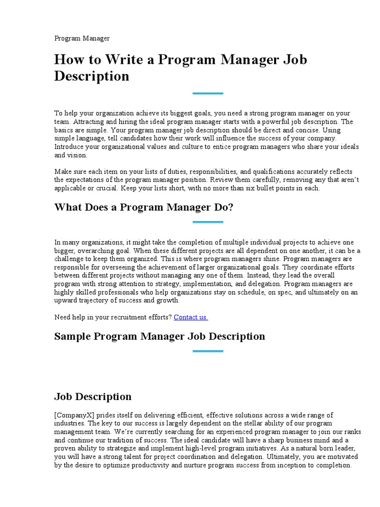 How To Write A Program Manager Job Description | PDF | Goal | Evaluation