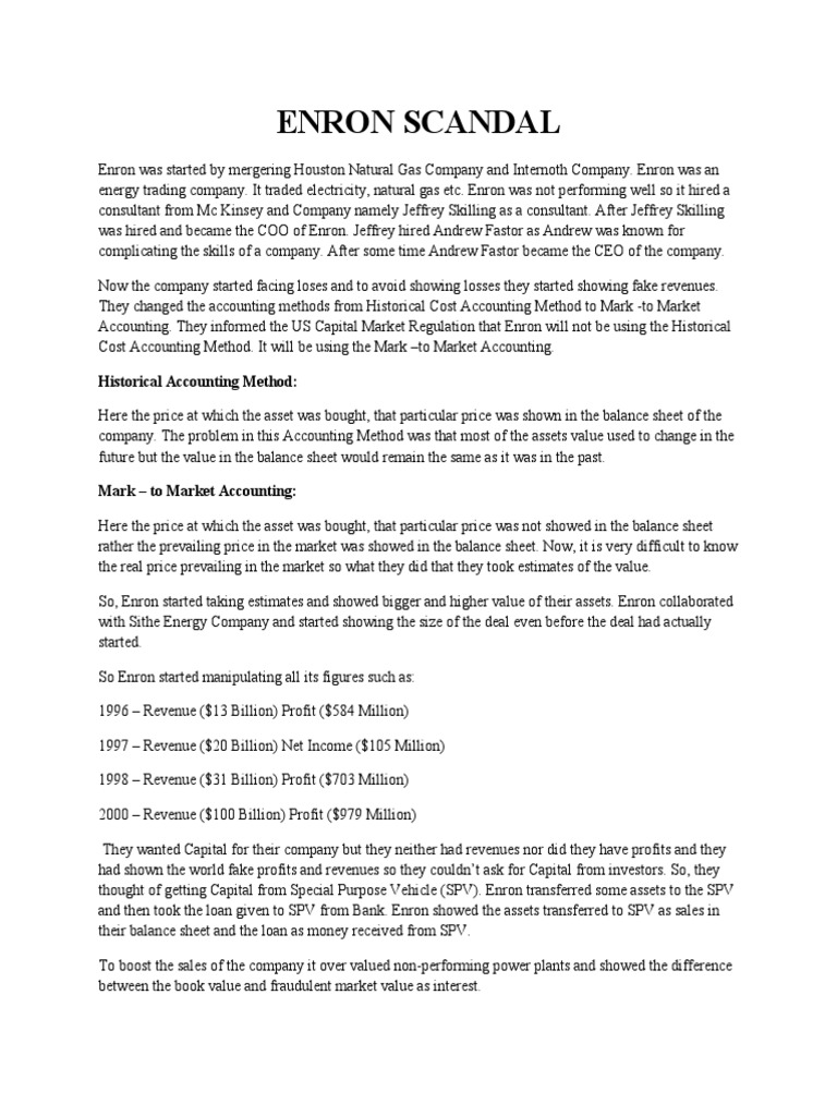 Enron Scandal: Historical Accounting Method | PDF | Enron ...