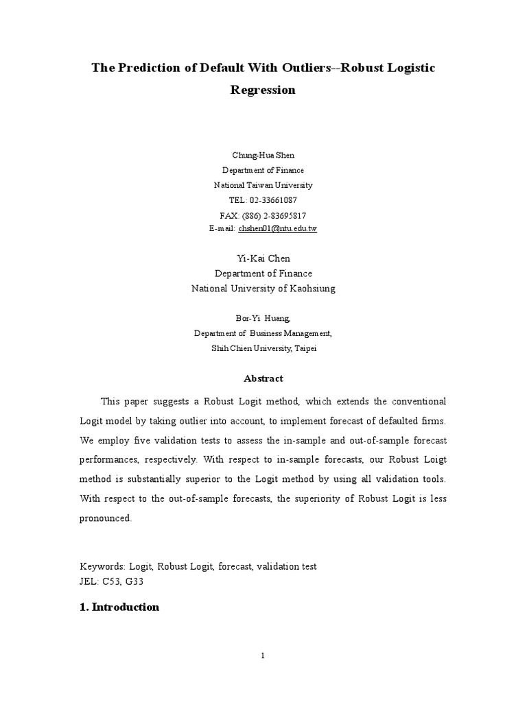 The Prediction of Default With Outliers - Robust Logistic Regression | PDF | Receiver Operating ...