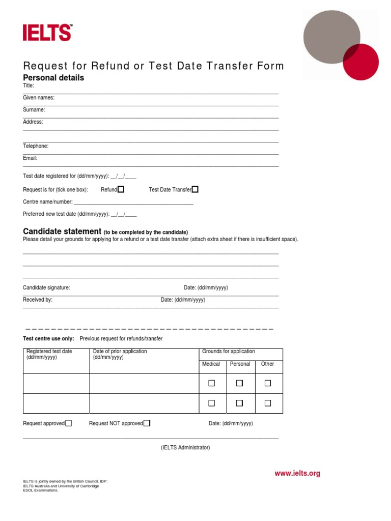 Request Refund Transfer Form | PDF | International English Language ...