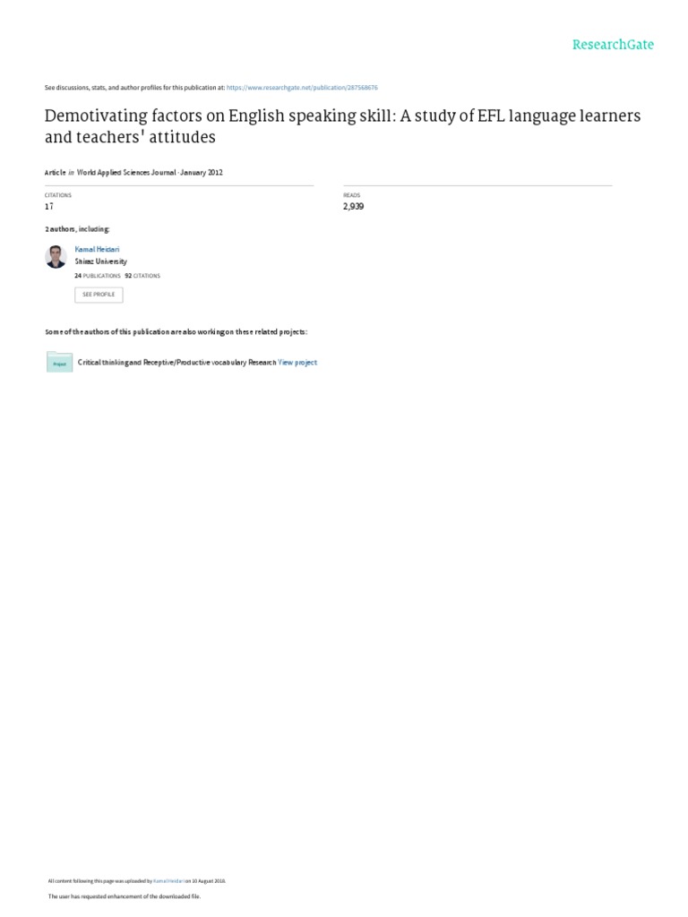 Demotivating Factors On English Speaking Skill: A Study of EFL Language ...