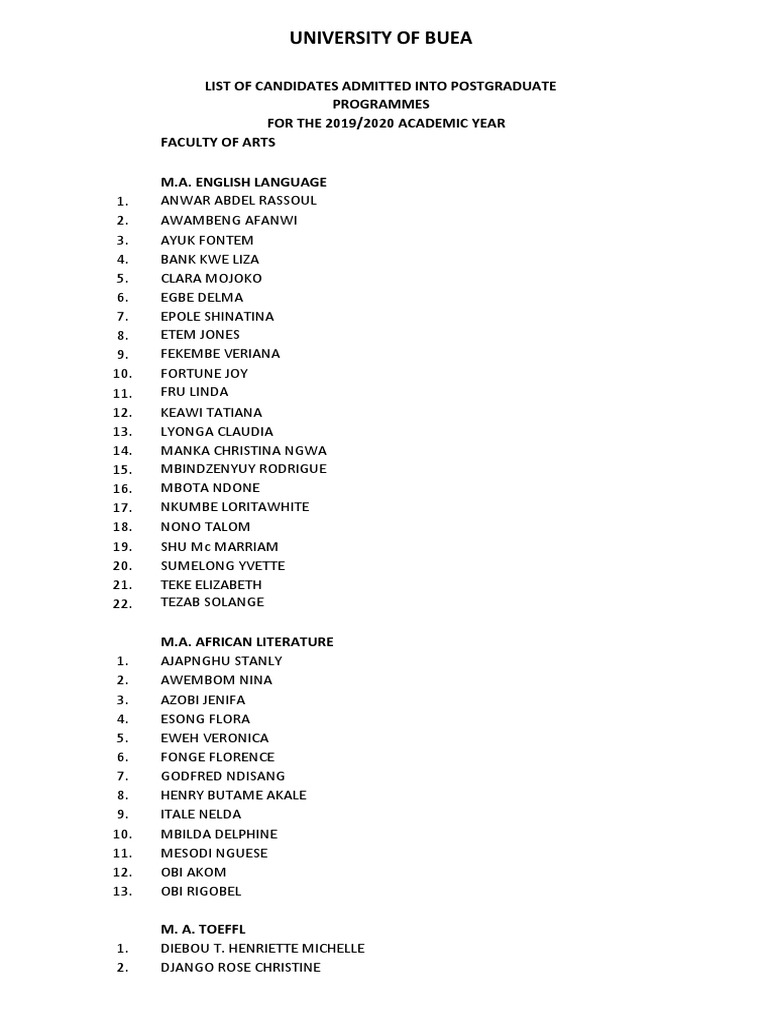 Postgraduate Admission List 2019 - 2020 Academic Year 1 | PDF ...