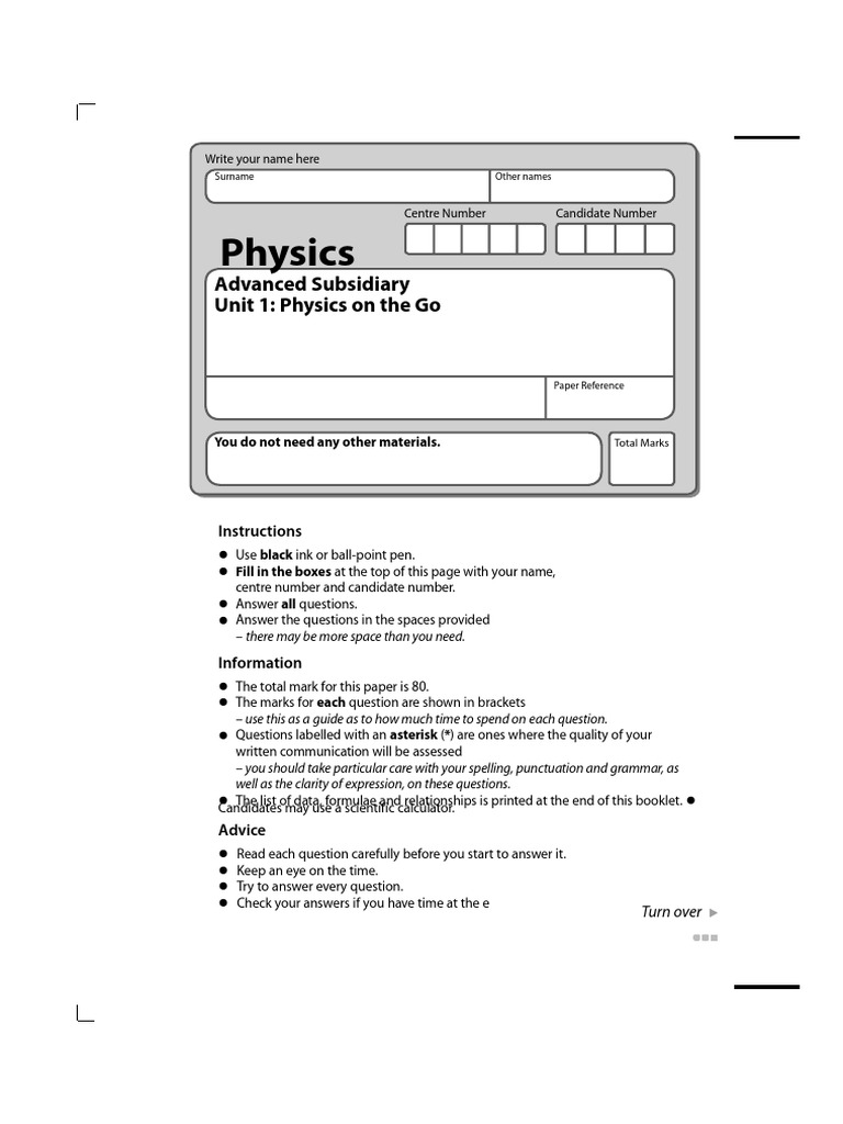 Physics: Advanced Subsidiary Unit 1: Physics On The Go | PDF | Velocity ...