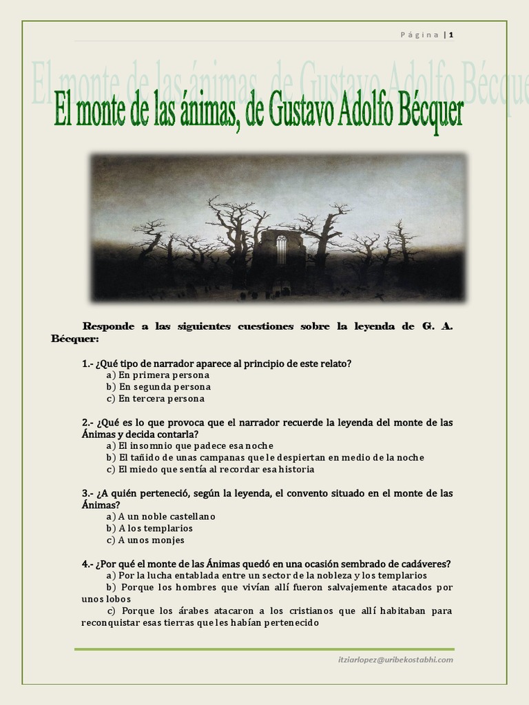 El Monte de Las Ánimas, de G.A. Bécquer. Cuestionario | PDF