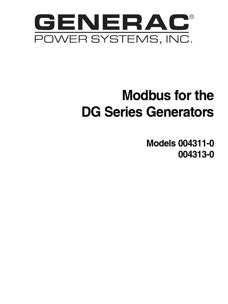 Modbus For The DG Series Generators: Models 004311-0 004313-0 | PDF ...