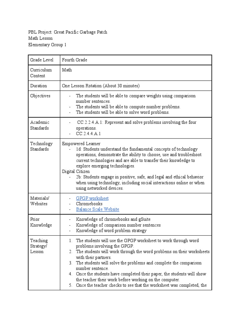 PBL 3 - Great Pacific Garbage Patch | PDF | Worksheet | Teachers