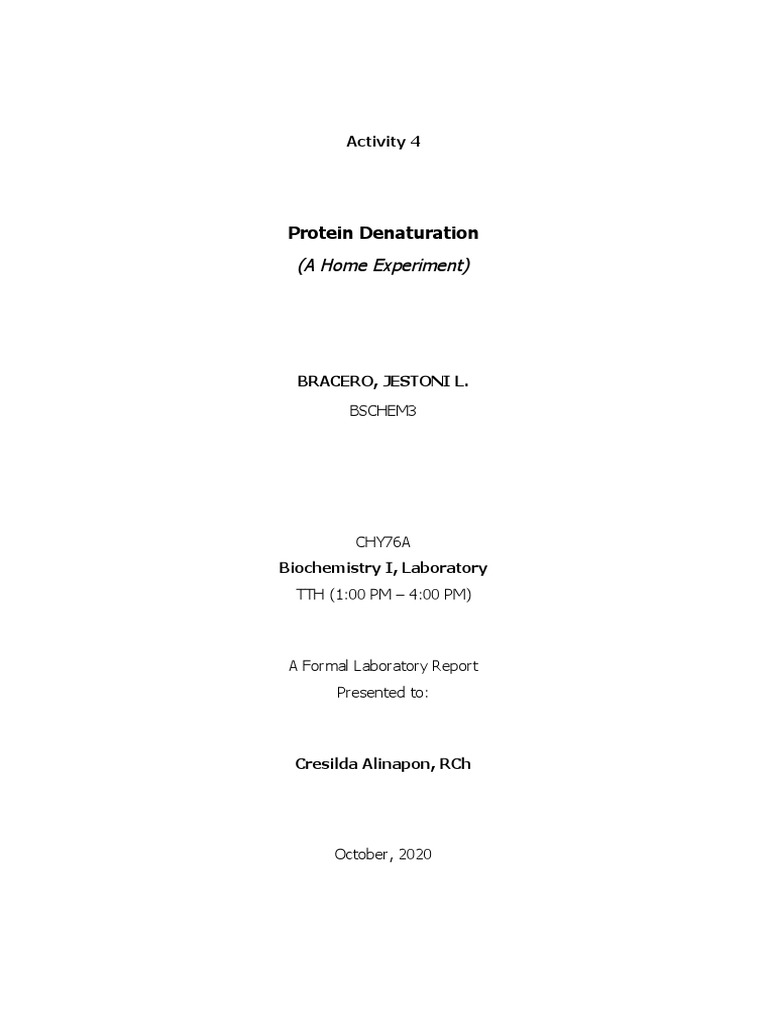 Protein Denaturation: (A Home Experiment) | PDF | Denaturation ...