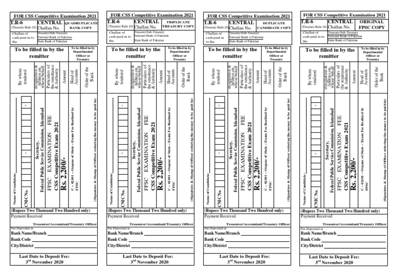 FPSC FEE Challan CSS 2021 - 0 PDF | PDF | Money | Public Administration