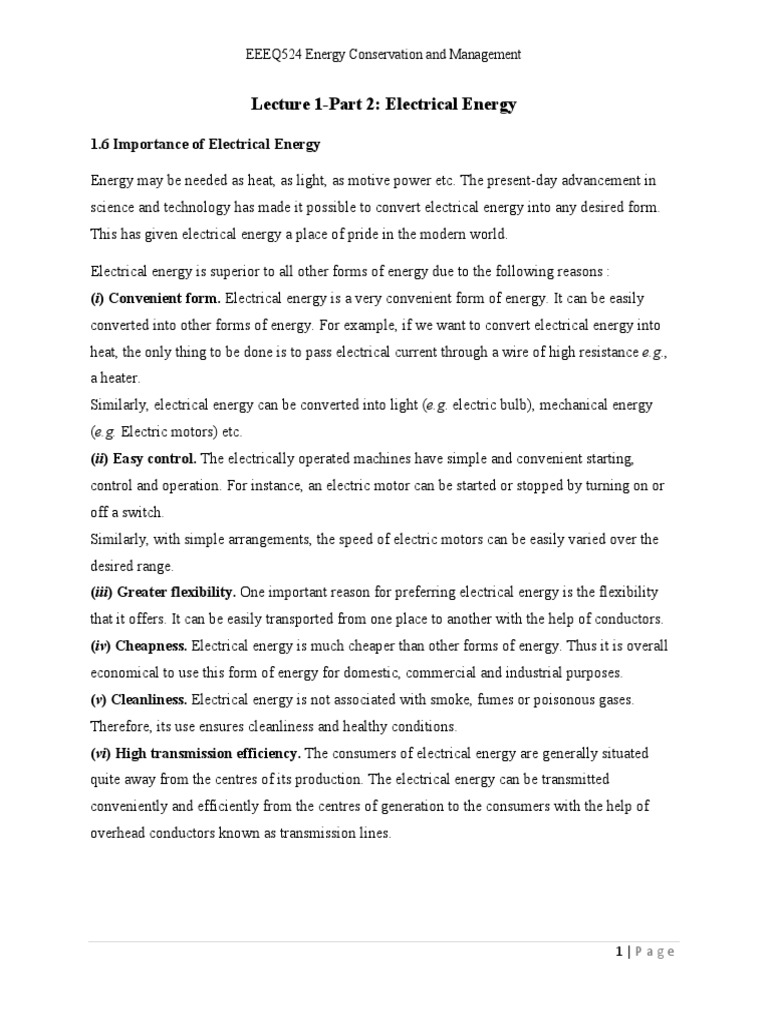 Lecture 1 Part 2 Electrical Energy | PDF | Electricity Generation | Fuels