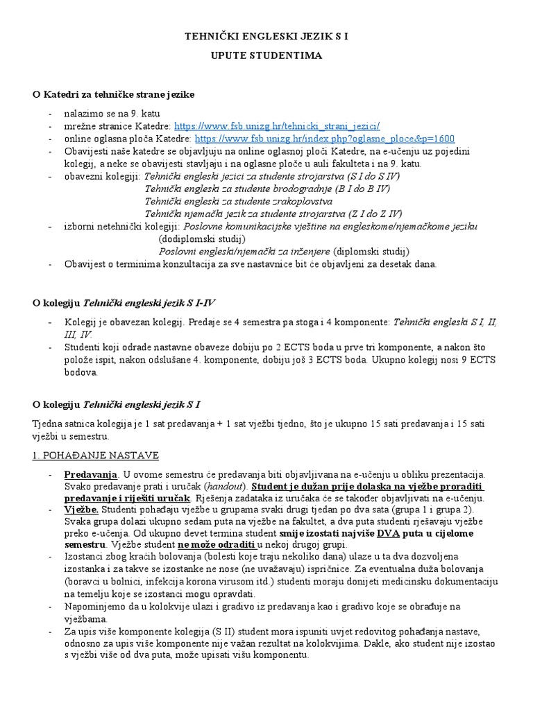 Upute o Kolegiju TE-1 | PDF