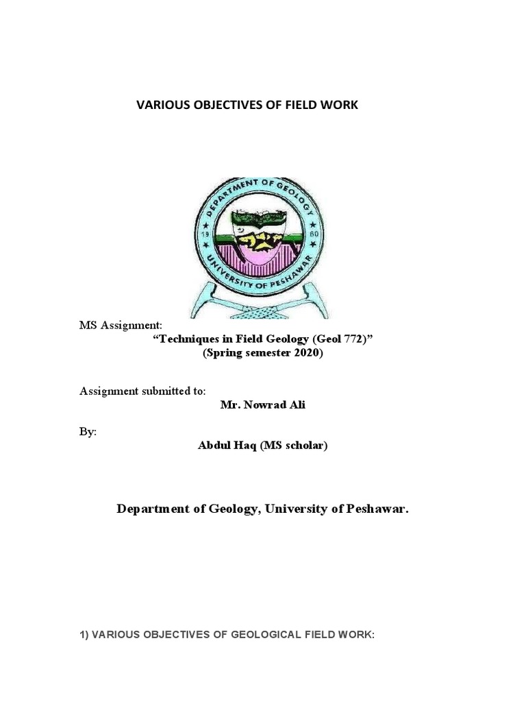 Various Objectives of Field Work: MS Assignment | PDF | Geology ...