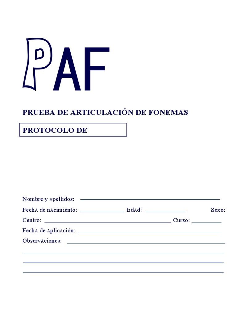 Prueba de Articulación de Fonemas | PDF