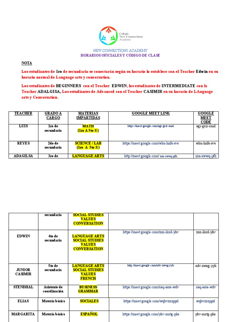 New Connections Academy Class Schedule | PDF | Students | Educational ...