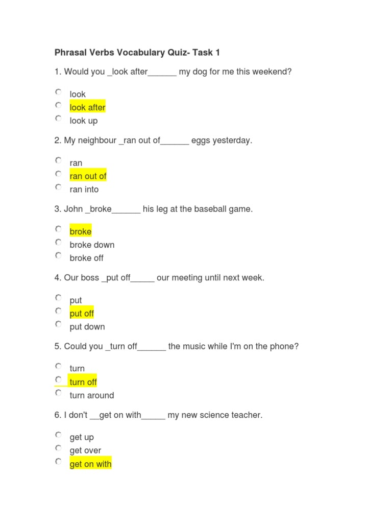 Task 1 On Phrasal Verbs | PDF