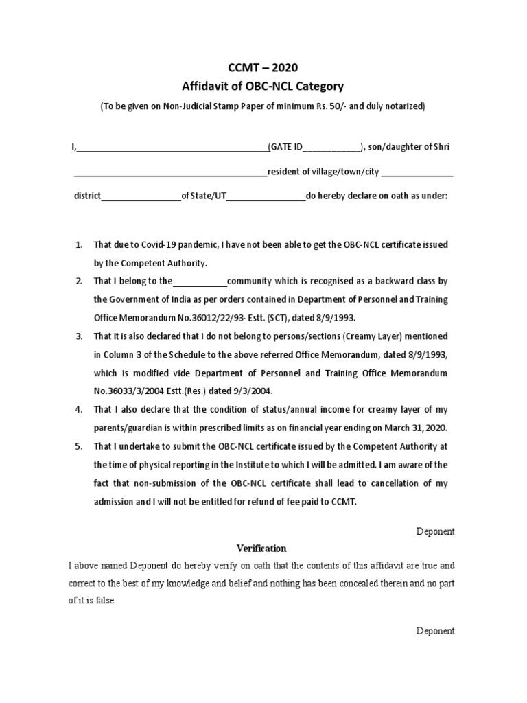 Affidavit OBC NCL | PDF