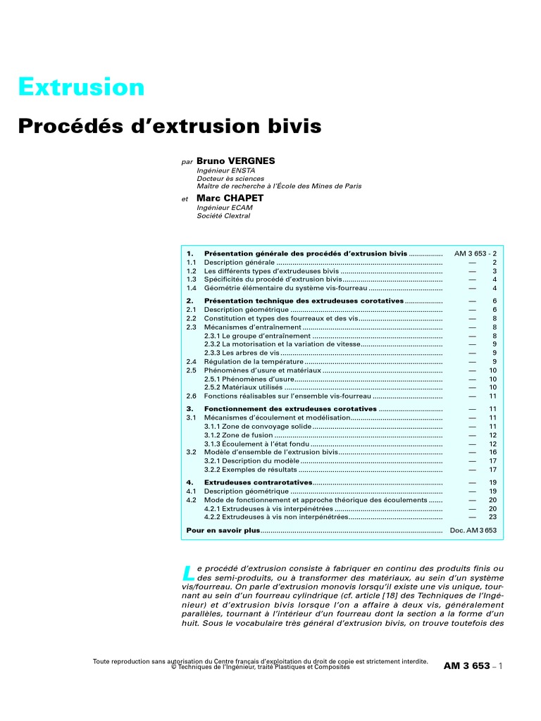 Extrusion. Procédés D'extrusion Bivis | PDF | Transmission (Mécanique ...