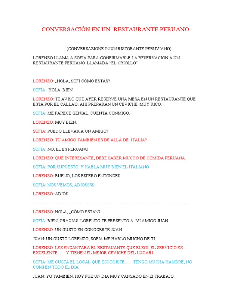 Conversación en Un Restaurante Peruano | PDF | Cocina occidental ...