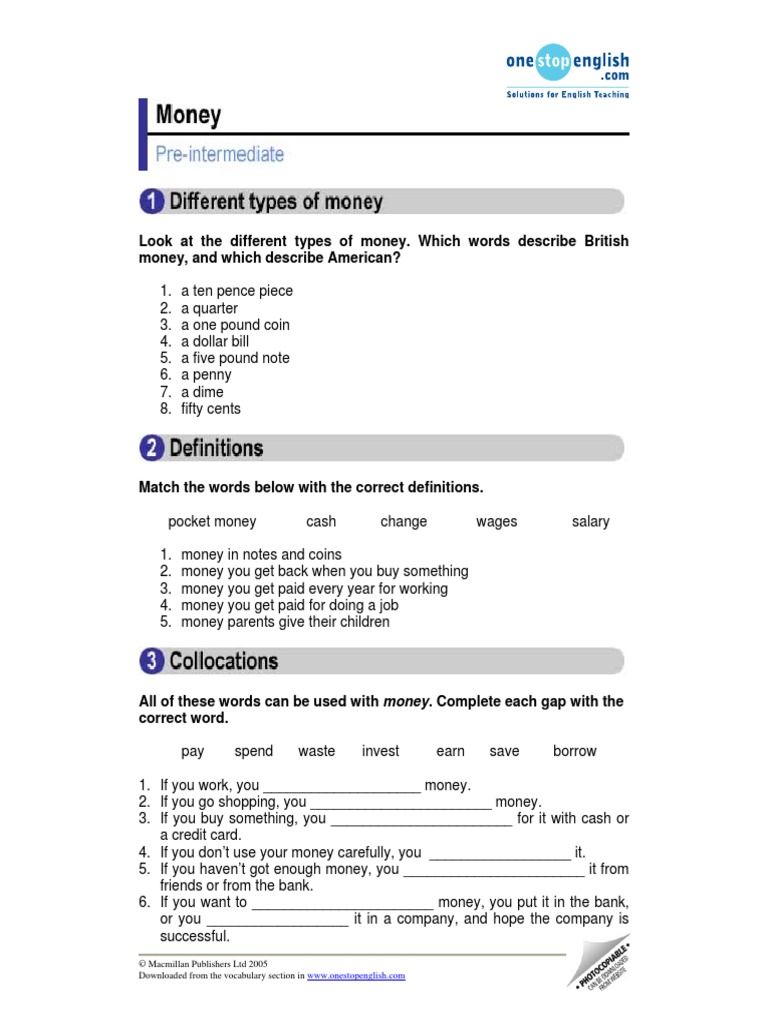 Look at The Different Types of Money. Which Words Describe British ...