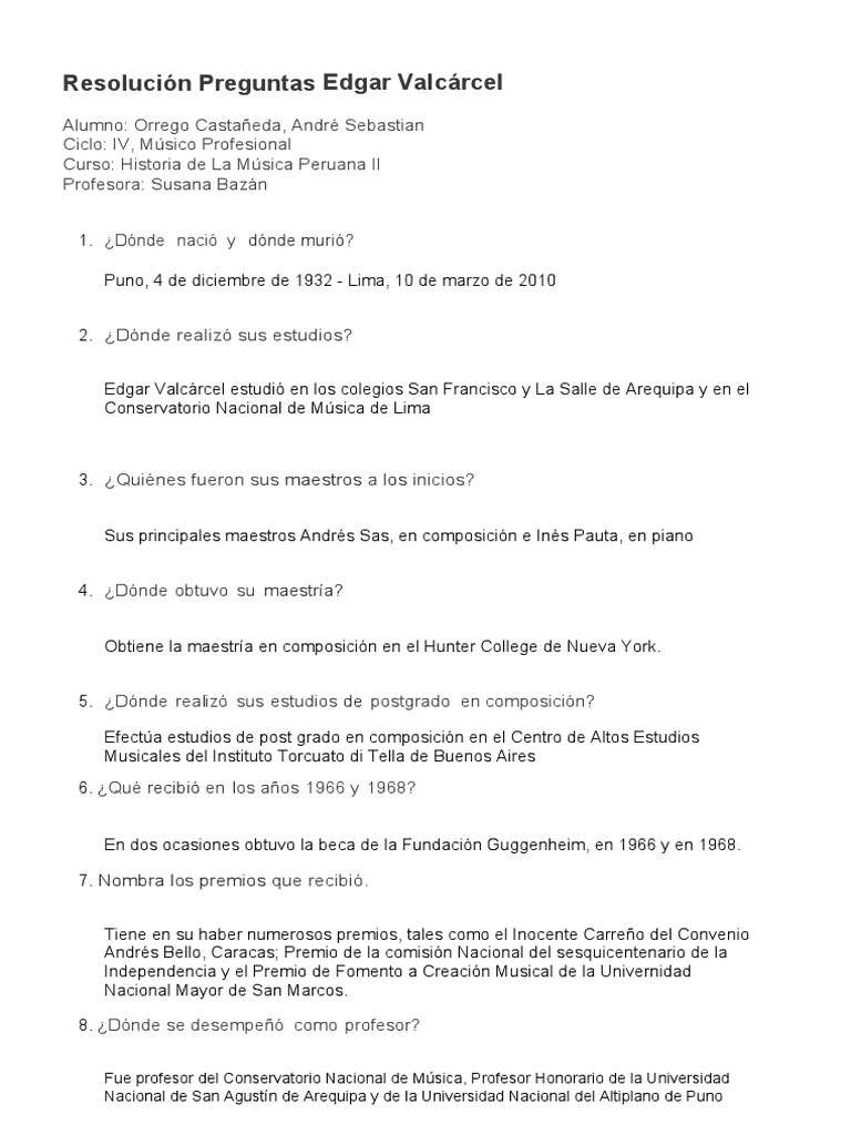 Resolución Preguntas Edgar Valcárcel | PDF | Coro | Música de cámara