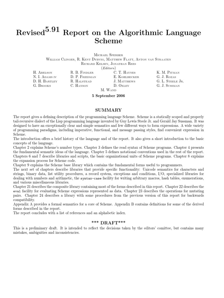 Revised Report On The Algorithmic Language Scheme 591 Scheme Programming Language