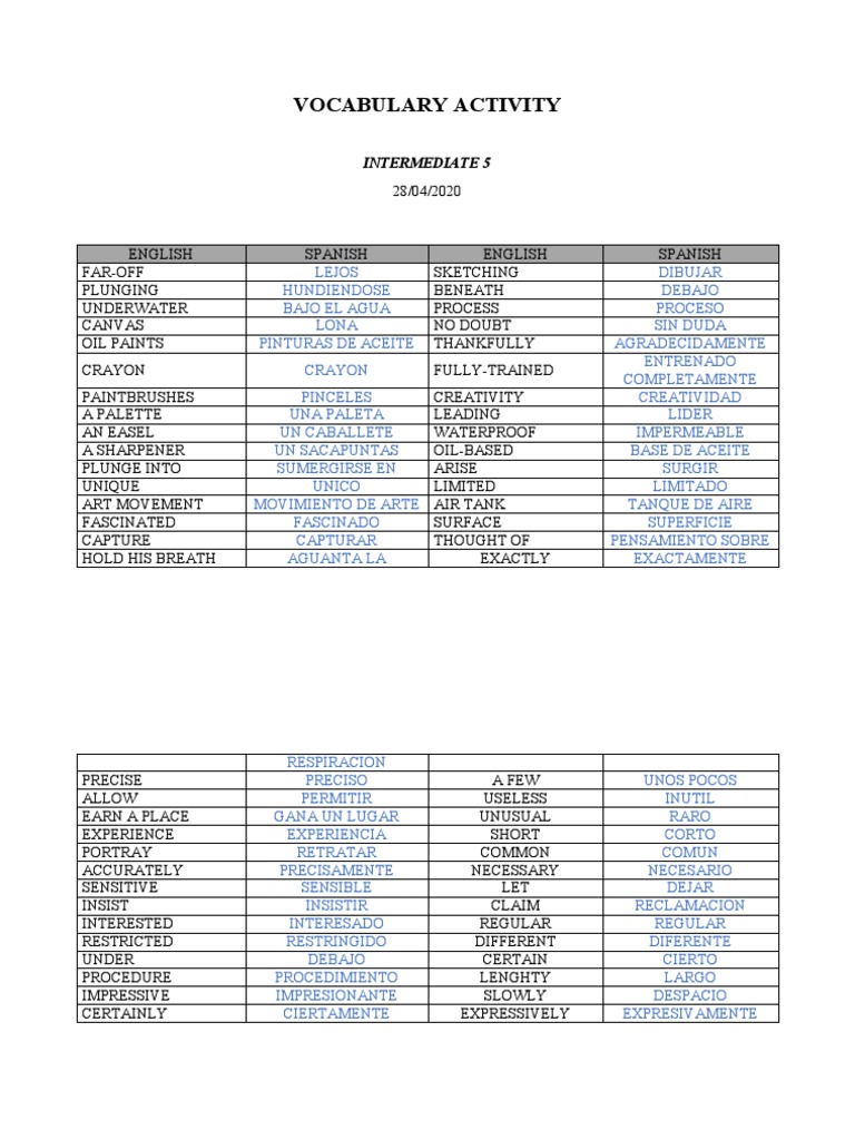 Vocabulary Chart P.136-137 | PDF