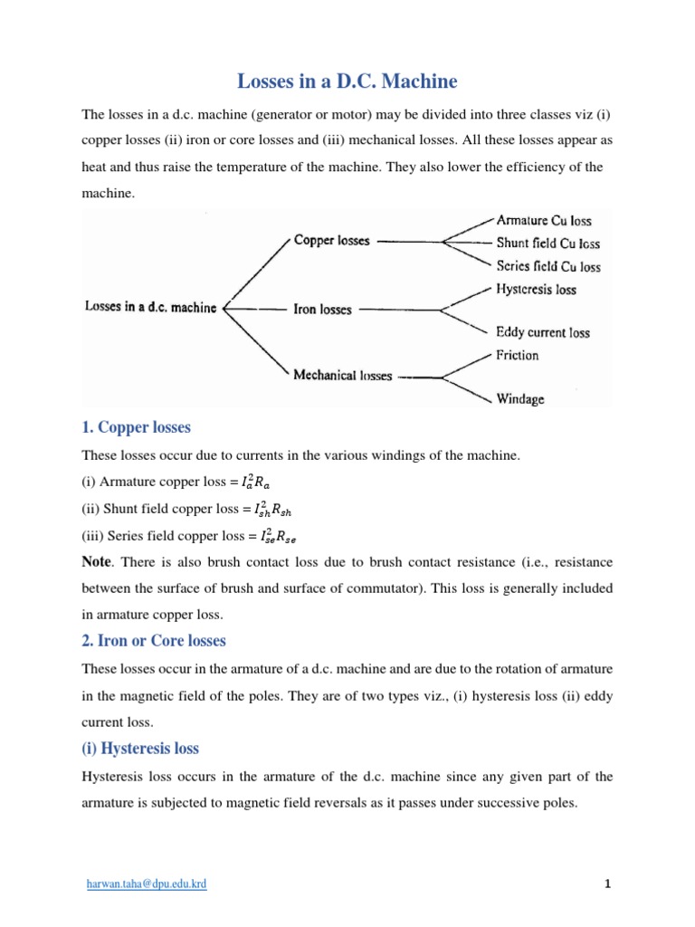 Losses in DC Machines | PDF | Electric Motor | Electric Generator