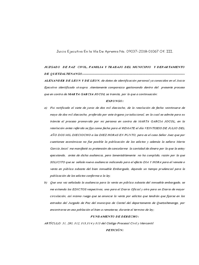 Solicitud de Remate y Edicto | PDF | Subasta | Ley Pública