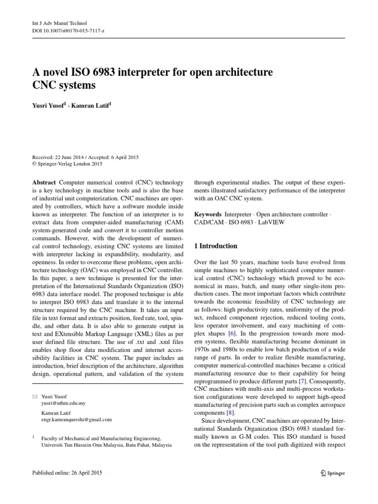 A Novel ISO 6983 Interpreter For Open Architecture CNC Systems | PDF | Numerical Control | Input ...