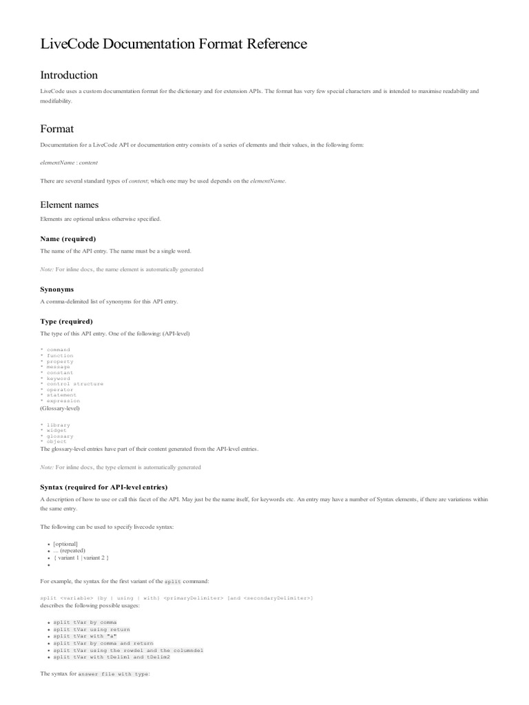 LiveCode Documentation Format Reference PDF | Download Free PDF | Parameter (Computer ...