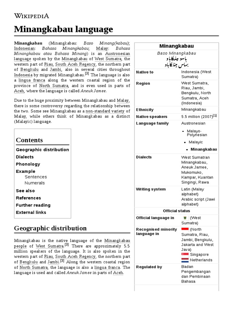 Enwiki Minangkabau Language 20200727 Pdf Pdf Languages Of Southeast Asia Linguistics