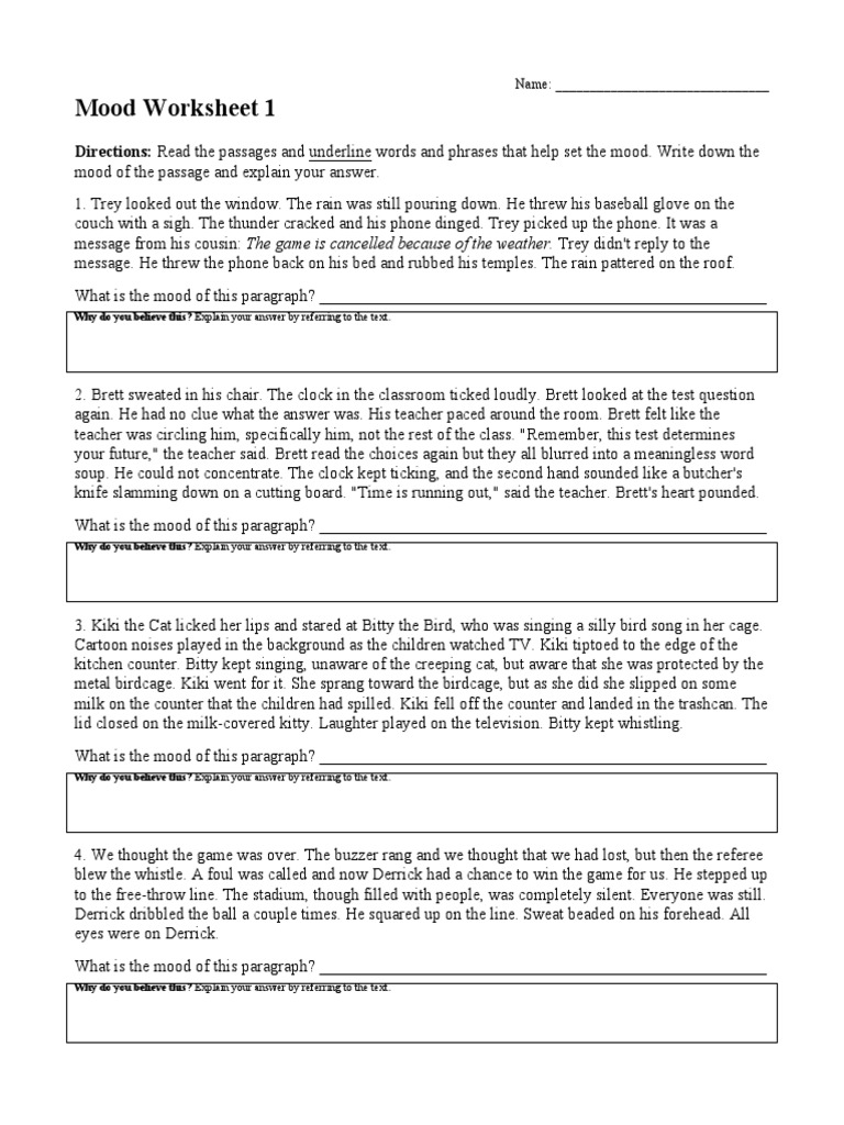 Mood Worksheet 01 | PDF