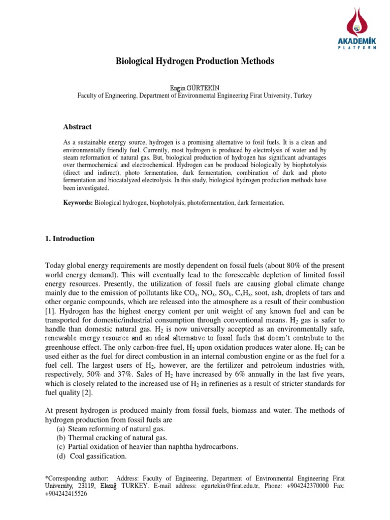 Biological Hydrogen Production Methods | PDF | Gasification | Fuels