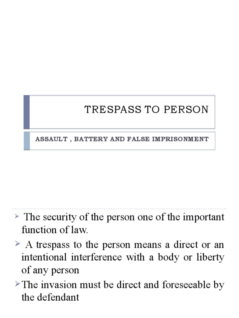 Trespass To Person Assault Battery And False Imprisonment Pdf