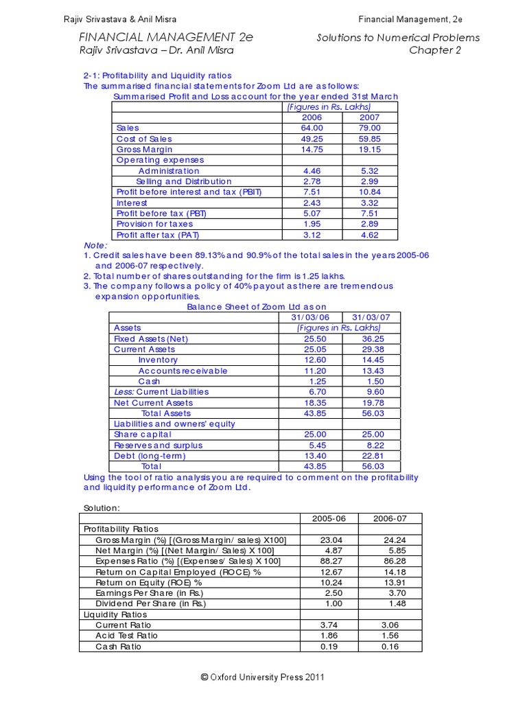 Financial Management 2E: Solutions To Numerical Problems Rajiv ...