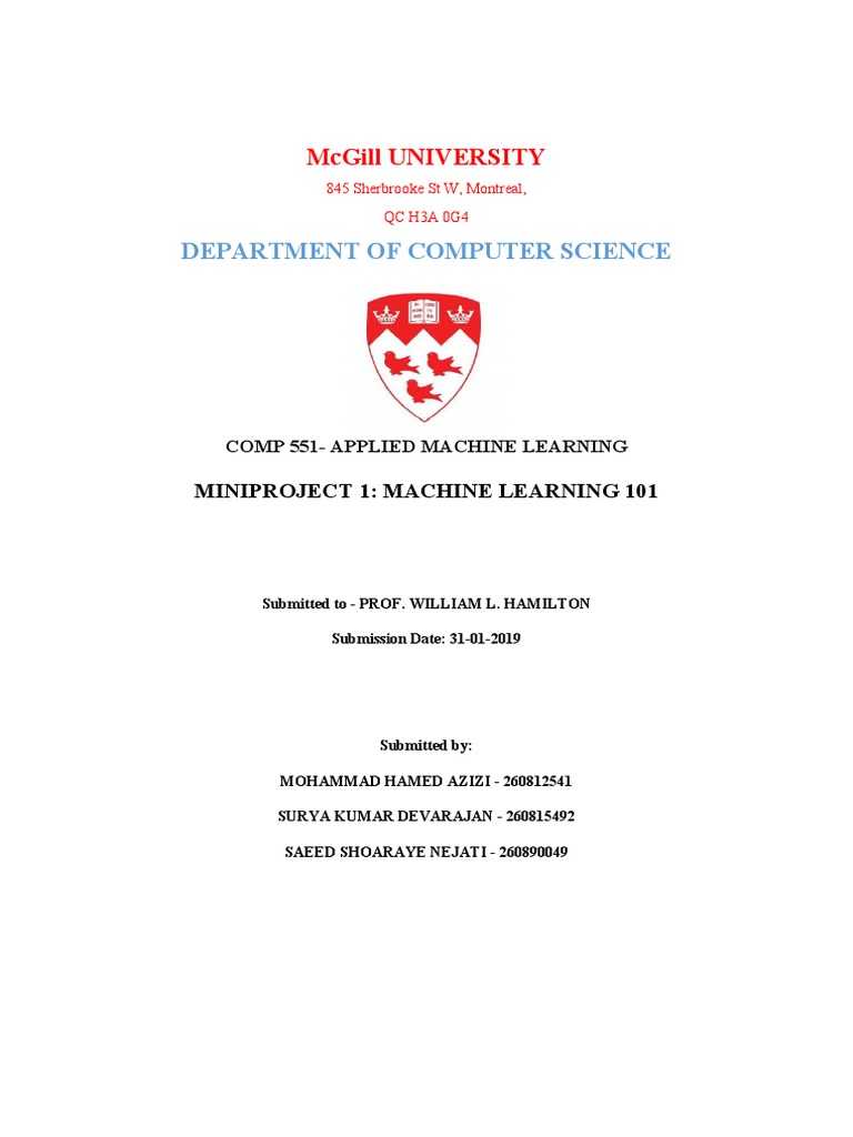 Department of Computer Science: Mcgill University | PDF | Statistics ...