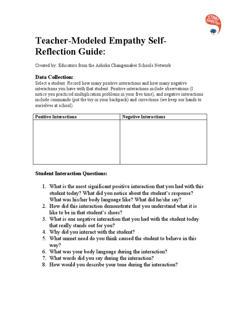 Teacher Empathy Self Reflection Guide | PDF | Career & Growth | Wellness
