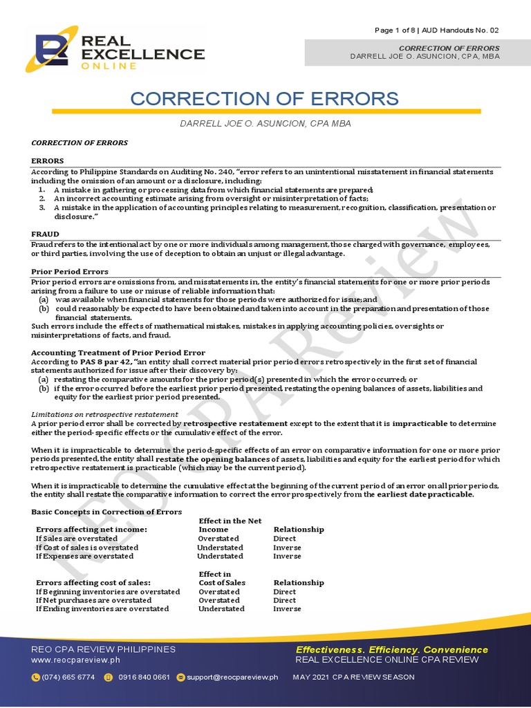 Prior Period Error Correction in Auditing | PDF | Balance Sheet | Expense
