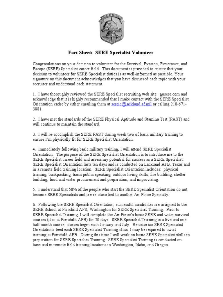 SERE Fact Sheet 03 | PDF | Military | Military Science