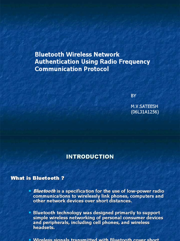 Bluetooth Wireless Network Authentication Using Radio Frequency ...