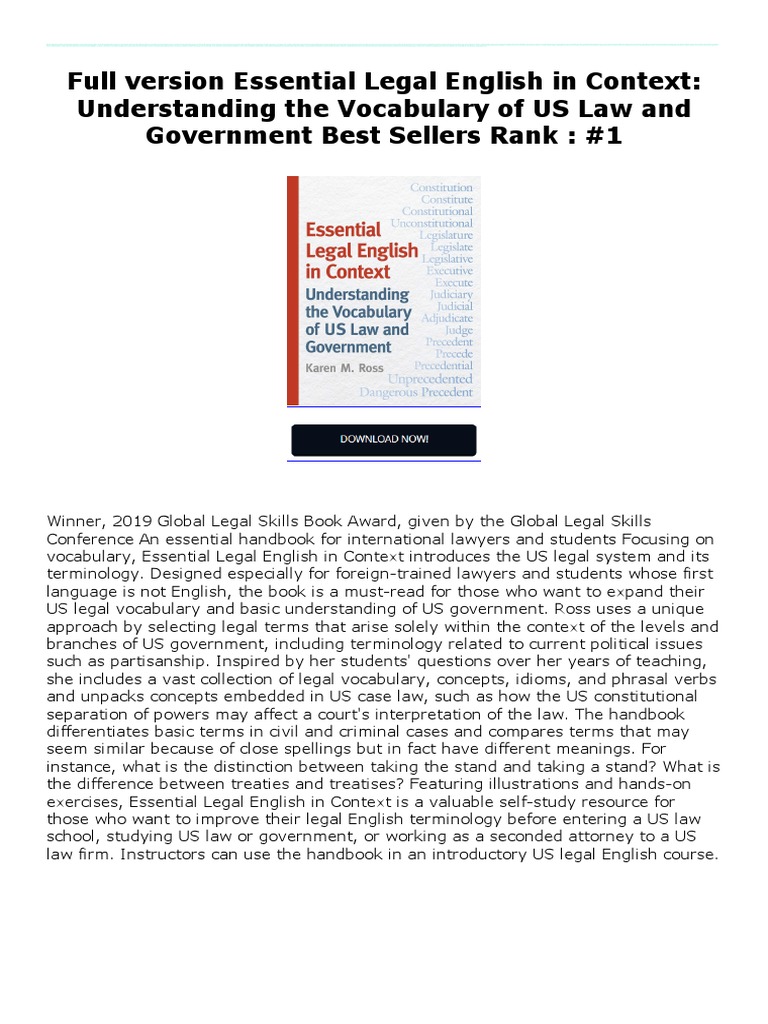 Essential Legal English in Context Understanding The Vocabulary of US ...