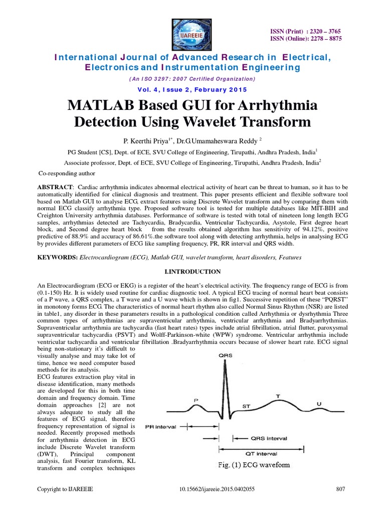 MATLAB Based GUI For Arrhythmia Detection Using Wavelet Transform | PDF | Wavelet ...