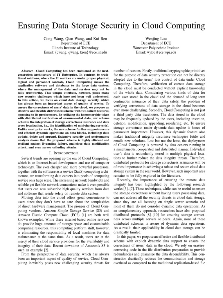 Ensuring Data Storage Security in Cloud Computing | PDF | Business