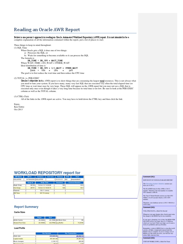 Reading An Oracle AWR Report PDF | Download Free PDF | Database Transaction | Cache (Computing)