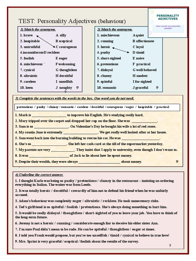 Test Personality Adjectives Behaviour Information Gap Activities ...