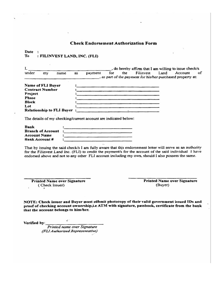 Check Endorsement Authorization Form | PDF